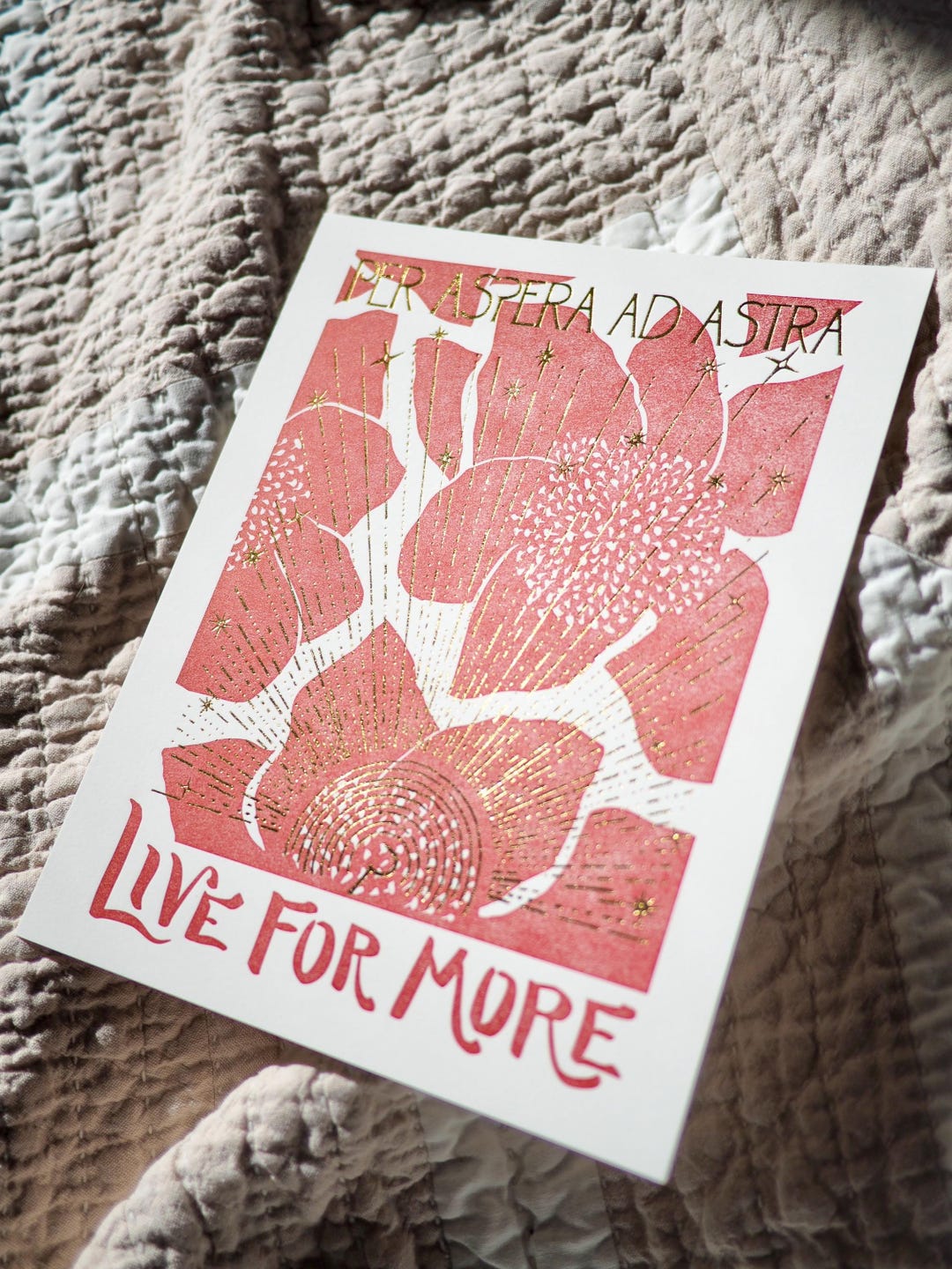 Letterpress Art Print With Gold Foil, 8x10”, Red Rising, Live for More ...