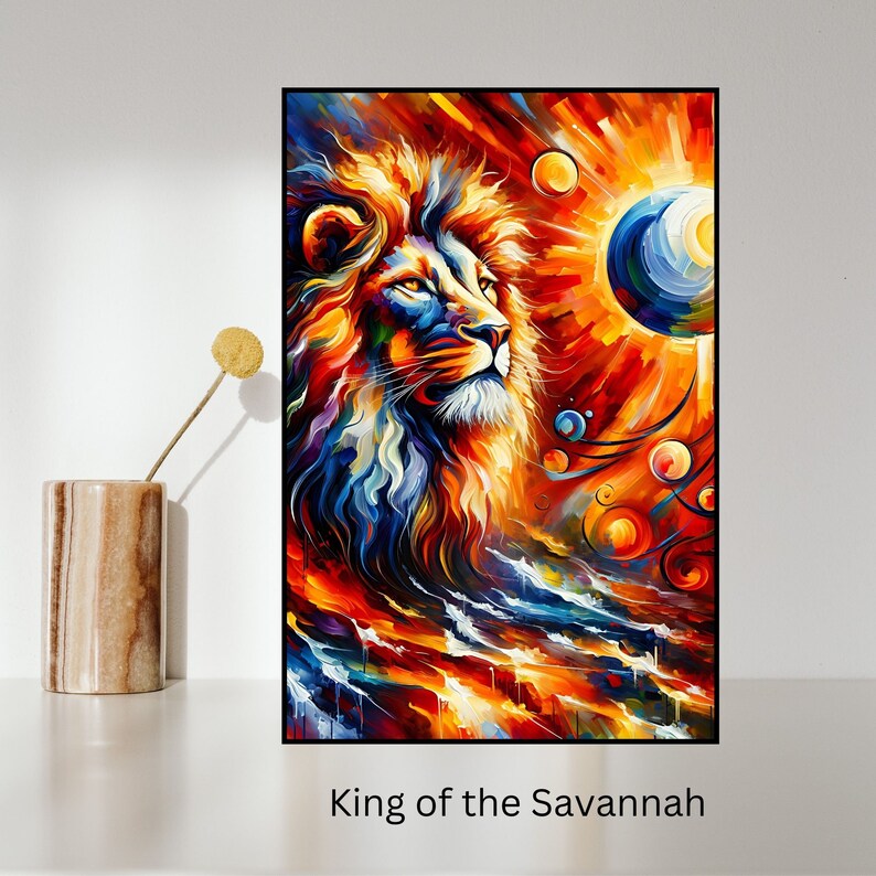 Radiant Sovereign: Lion at Sunrise Poster, Wildlife Art, Animal Decor ...