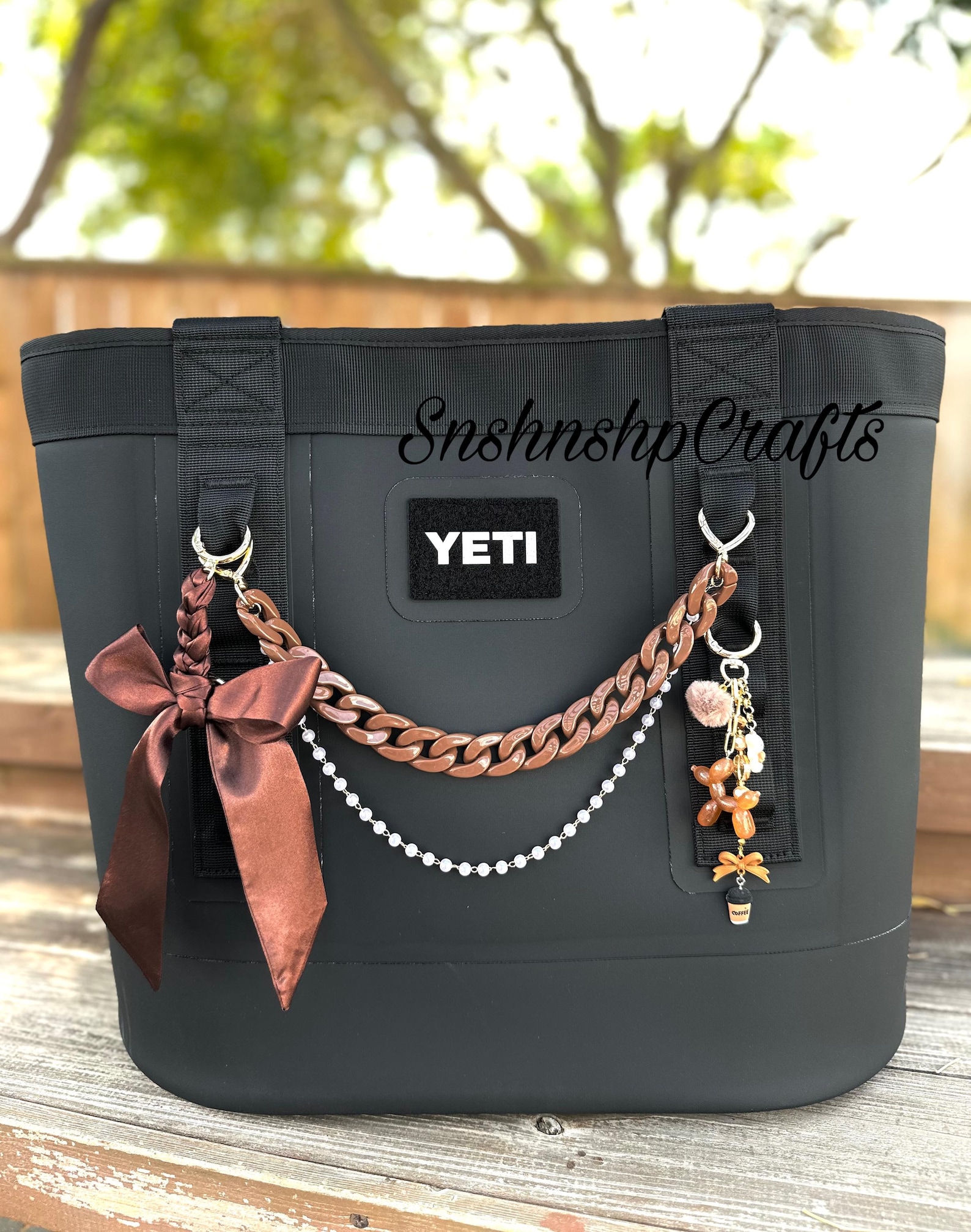 Brown Pearl Double Chain Bag Accessory 14” Acrylic Keychain Purse Tote ...