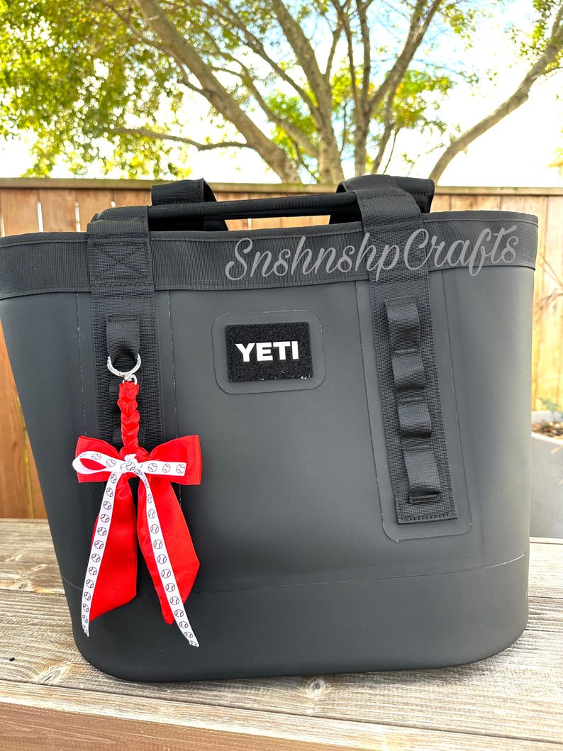 Baseball Braided Satin Bow Keychain Handbag Accessory Yeti Camino Bogg ...