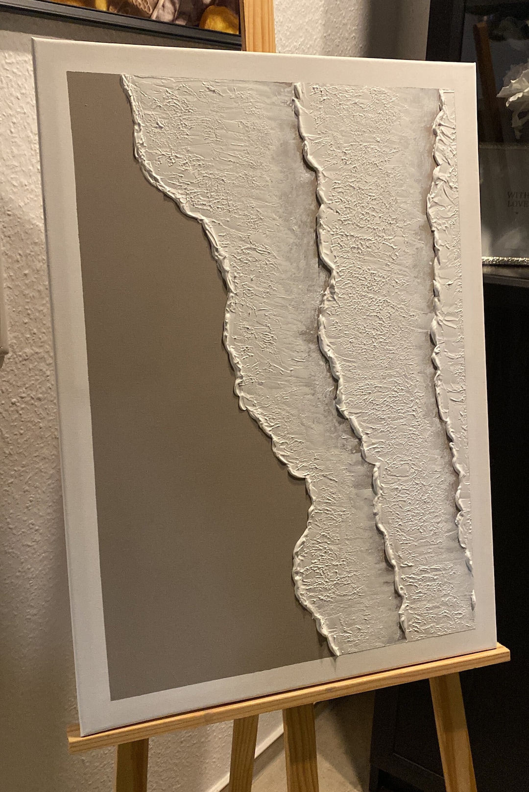 Weiße Wellen Abstrakte Malerei Strukturpaste strukturierte Kunst 3D Wandbild abstrakte Kunst ...