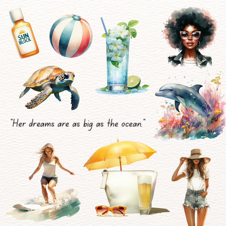BEACH & SUMMER PNG Sticker Pack, Precropped Digital Sticker Book ...