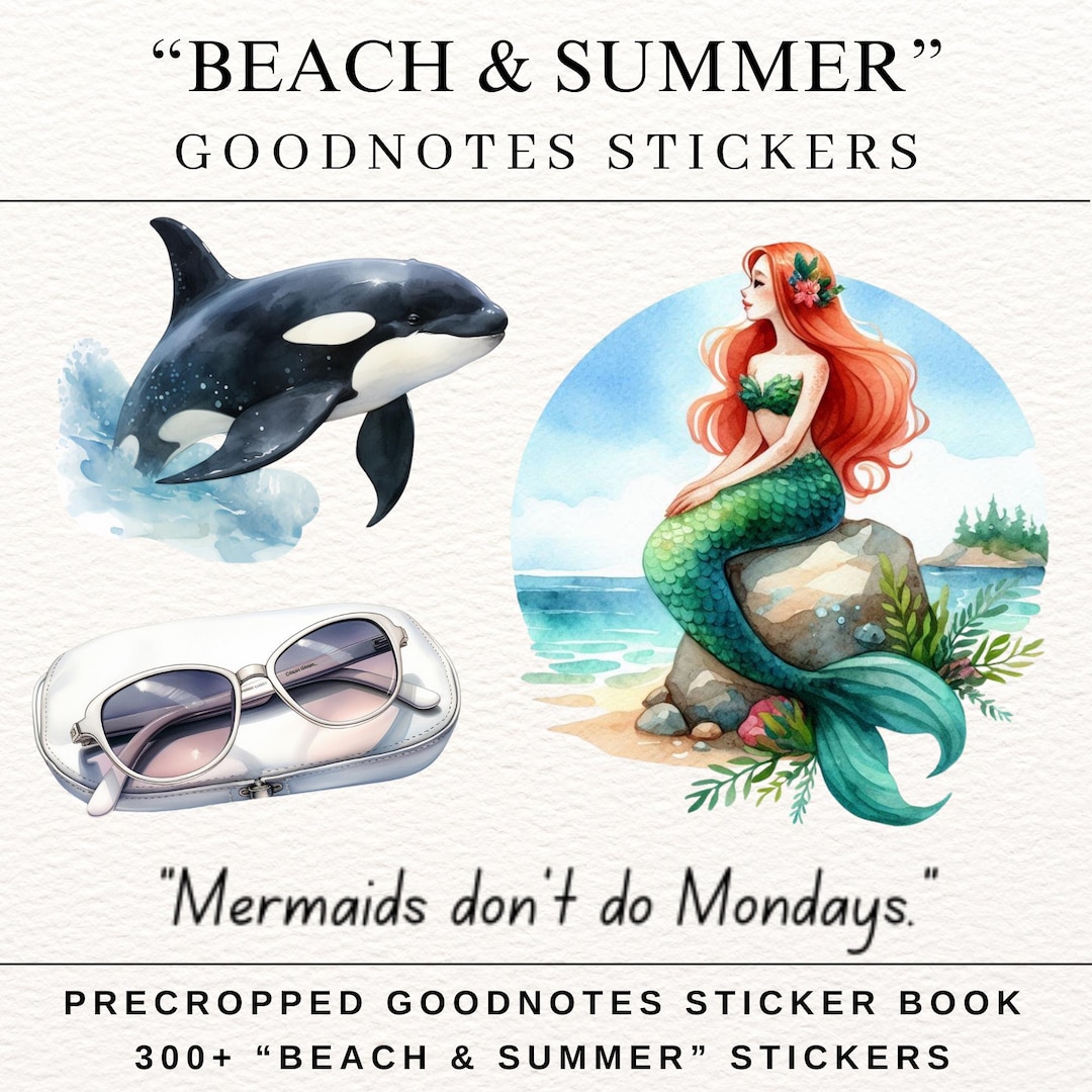 BEACH & SUMMER PNG Sticker Pack, Precropped Digital Sticker Book ...