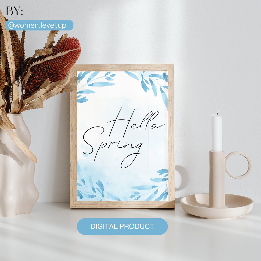Pretty Hello Spring Print | Flower Print | Blue Pastel Background ...