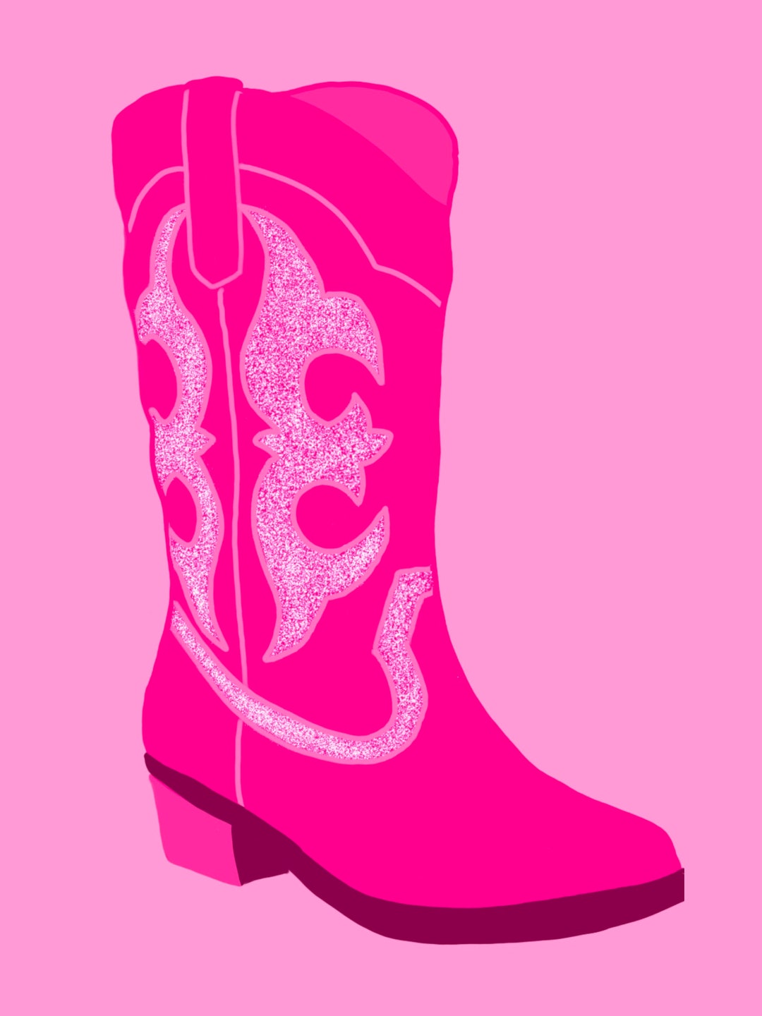 Hot Pink Cowboy Boot Digital Print - Etsy