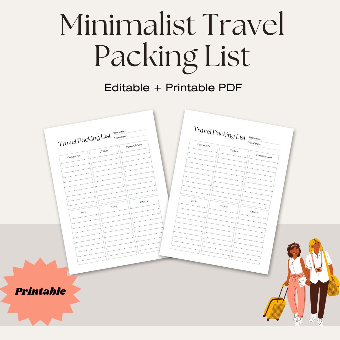 Minimalist Travel Packing List - Etsy