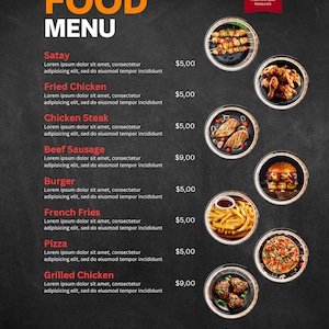 Black Modern Food Menu - Etsy