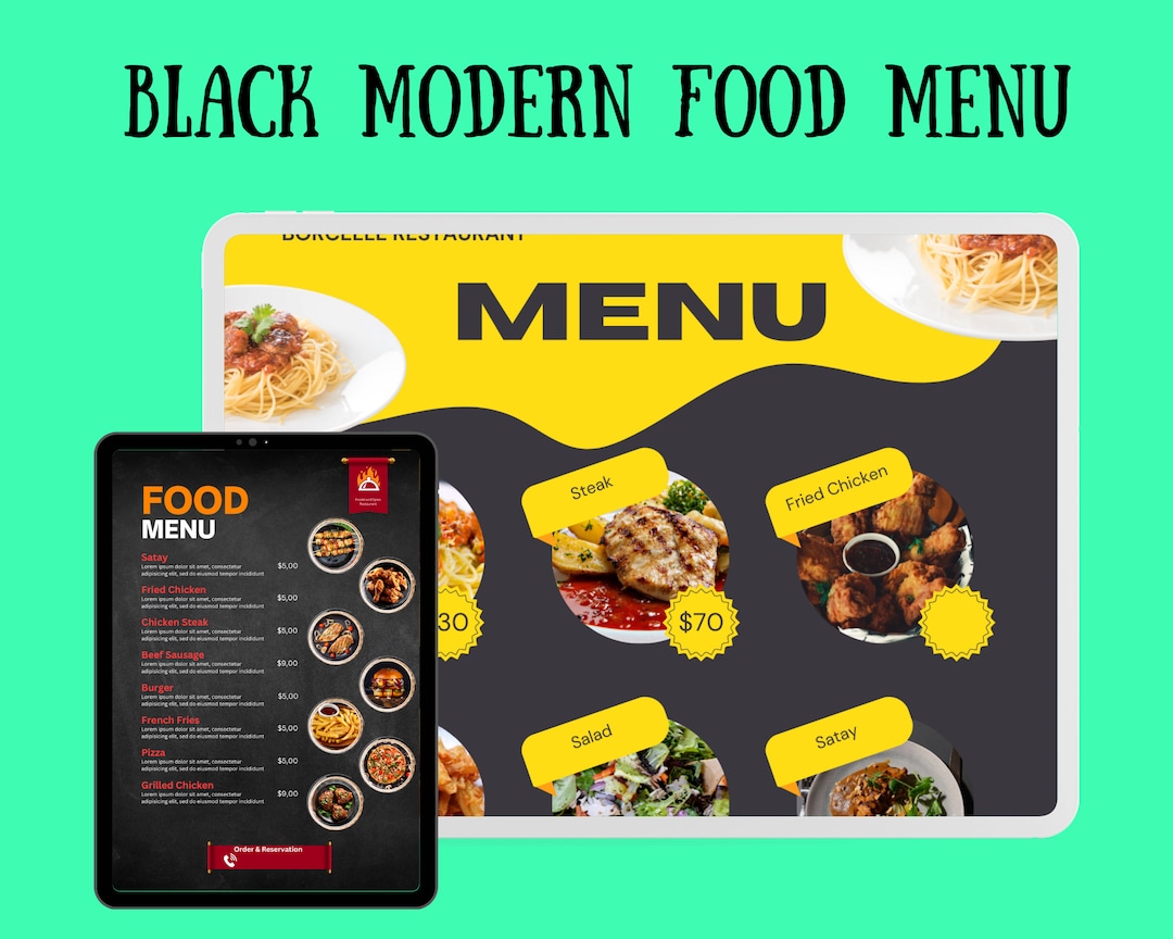 Black Modern Food Menu - Etsy