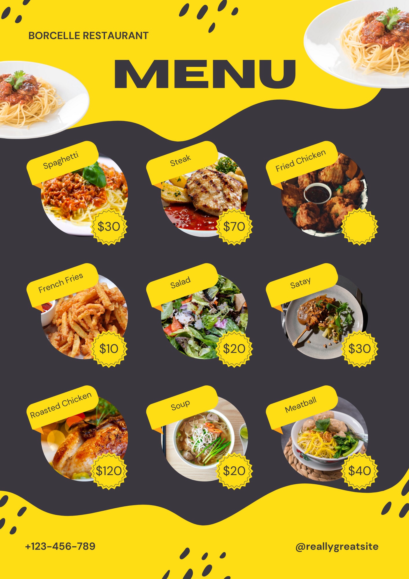 Black Modern Food Menu - Etsy