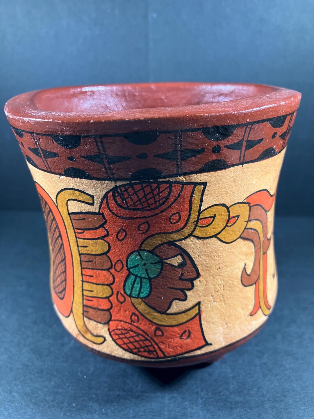 Mayan Aztec Design Red Clay Footed Pot - Etsy
