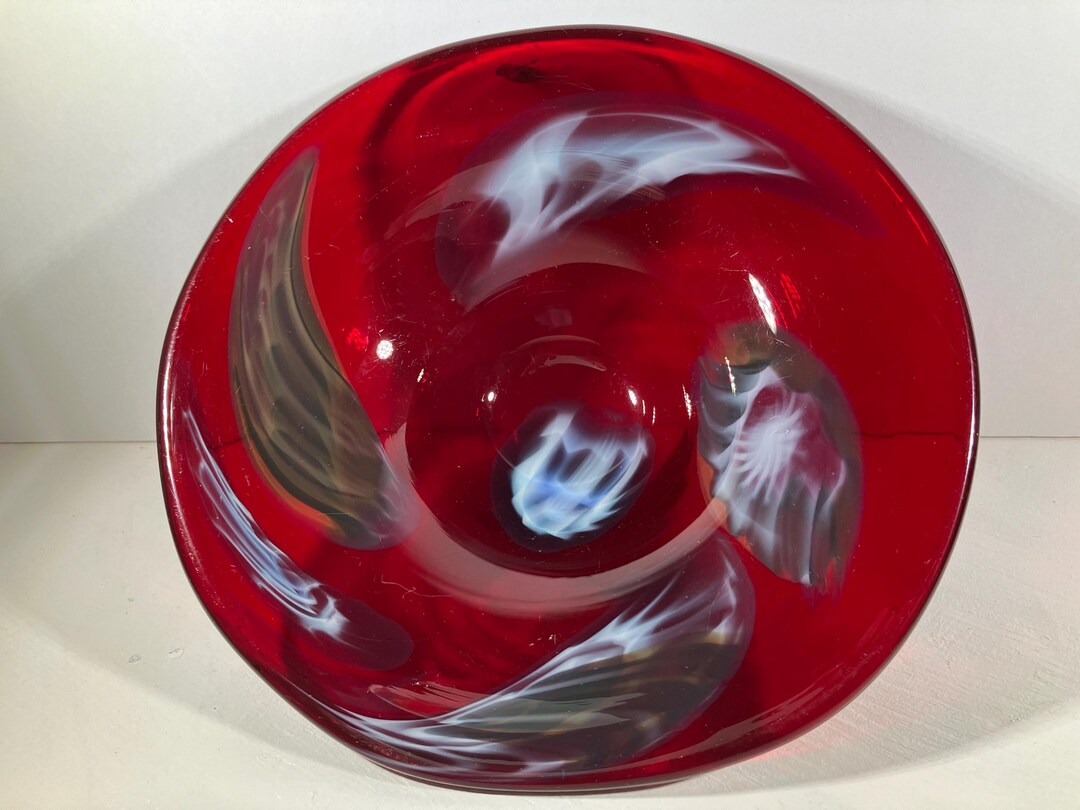Murano Style Deep Ruby Red Glass Dish With Colorful Swirls - Etsy