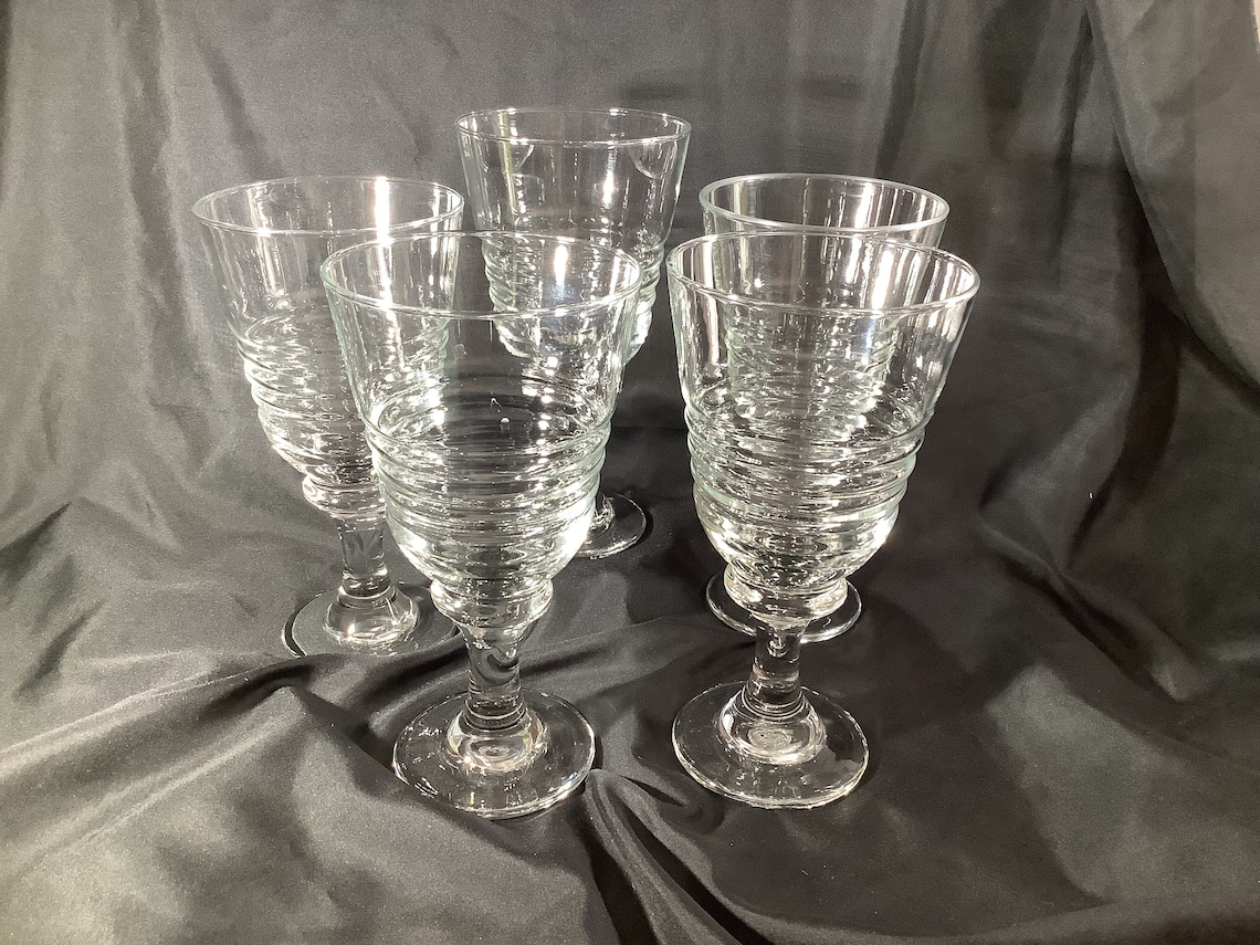 Vintage Set of 5 Libbey Ring Pedestal Goblets - Etsy