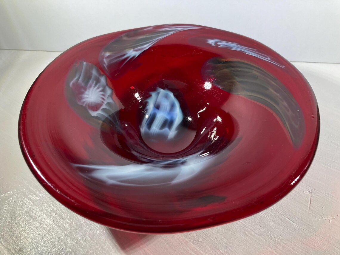 Murano Style Deep Ruby Red Glass Dish With Colorful Swirls - Etsy