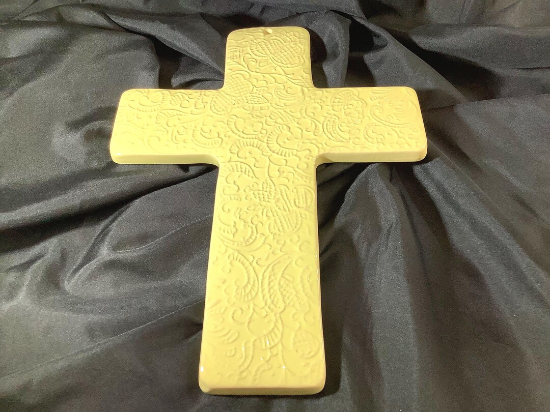 Ceramic Embossed Yellow Glazed Cross - Etsy