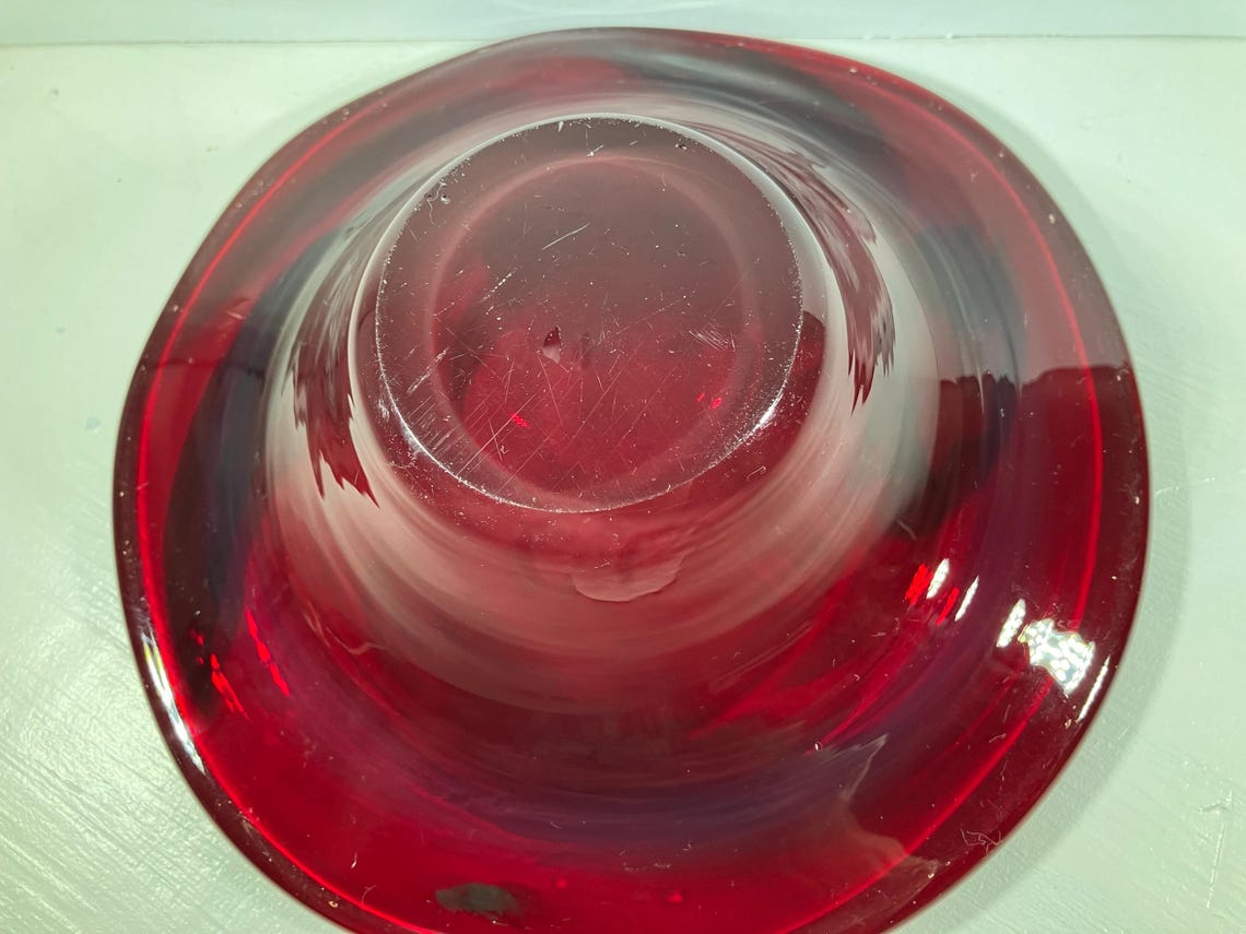 Murano Style Deep Ruby Red Glass Dish With Colorful Swirls - Etsy