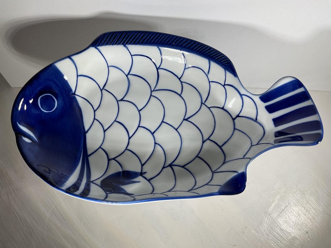 Dansk Blue & White Fish Ceramic Platter - Etsy
