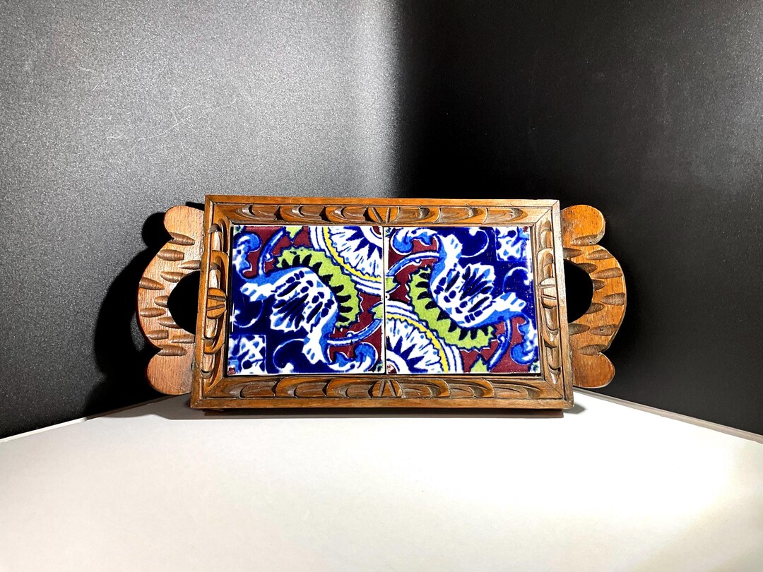 Wood Frame Hand Carved Talavera Tiled Serving Tray - Etsy