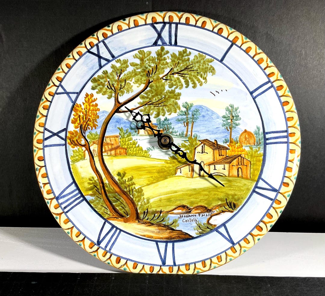 Italian Clock Handpainted Countryside One of a Kind Ceramic-vintage ...