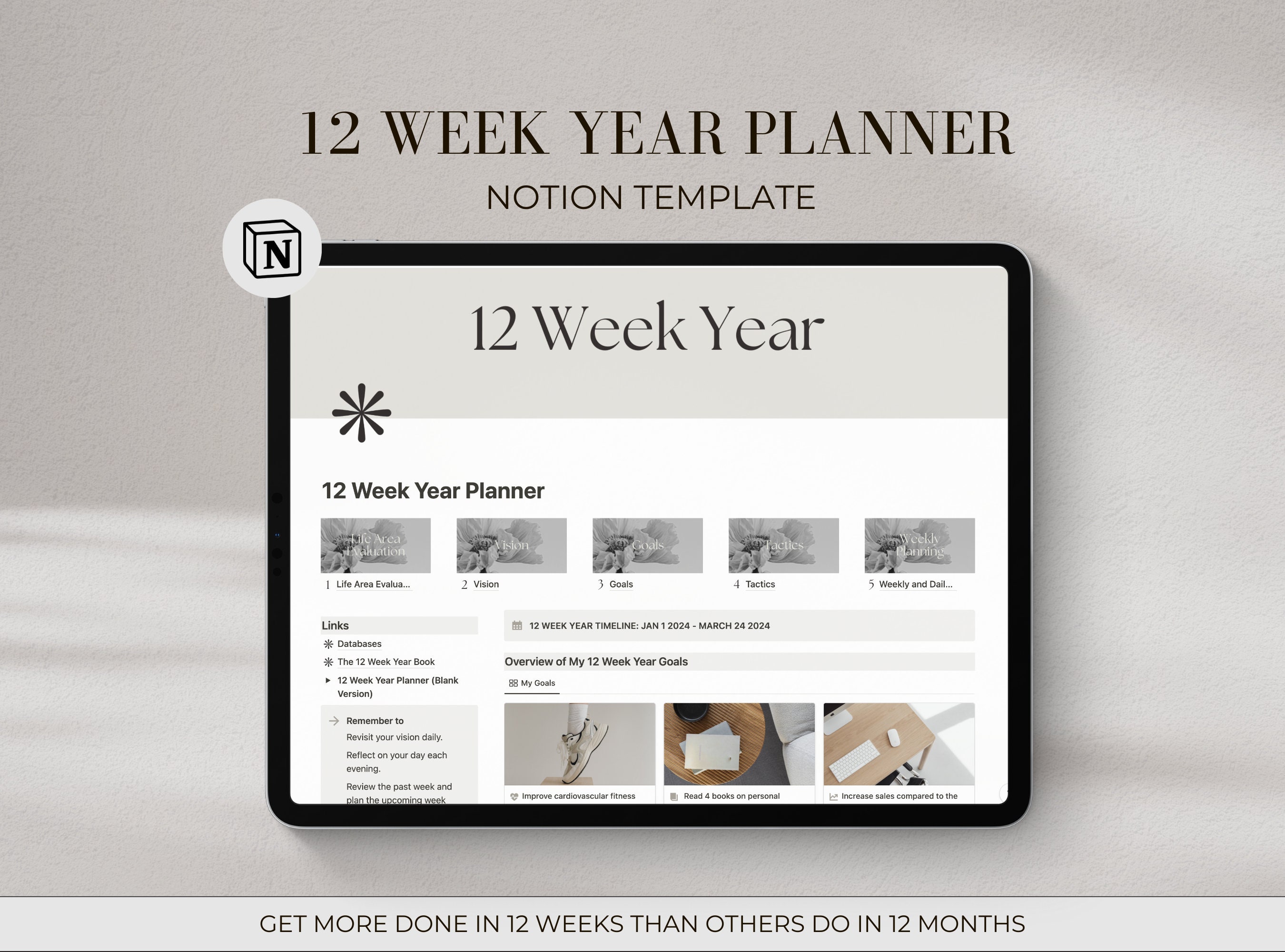 12 Week Year Planner Notion Template, 3 Month Goal Template, 90 Day ...