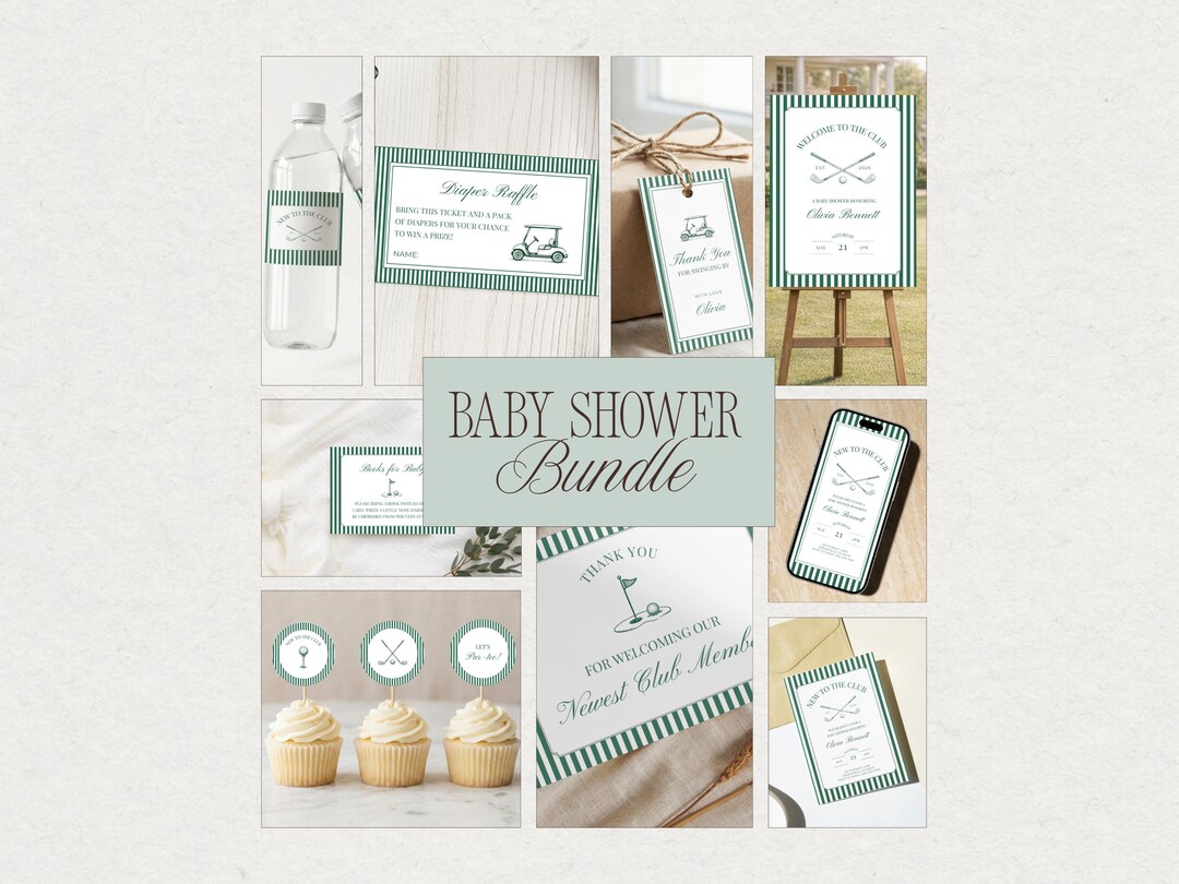 New to the Club Golf Baby Shower Bundle Templates – Editable Canva Baby ...