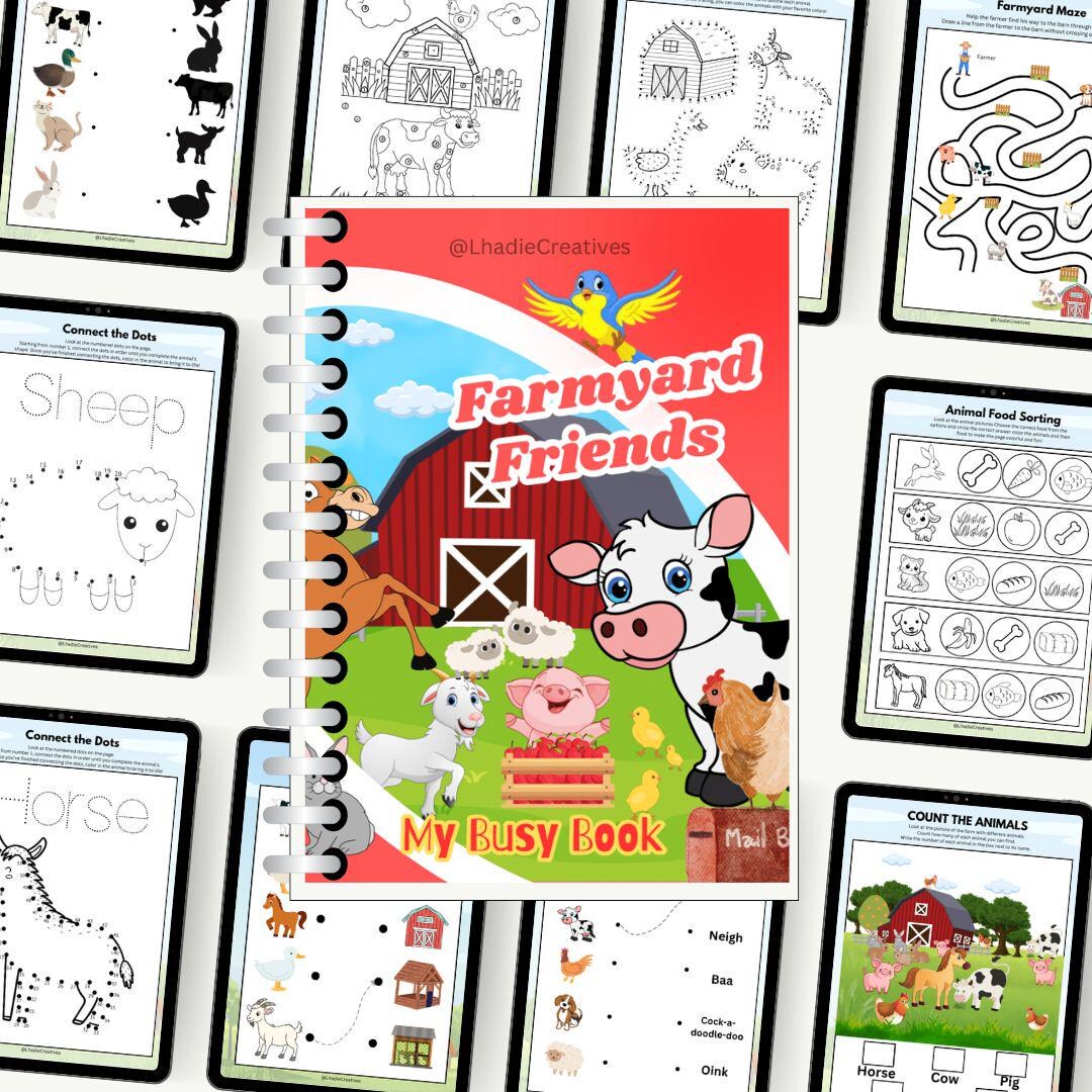 Farmyard Adventure Printable Busy Book and Coloring Book for Kids, Dot ...