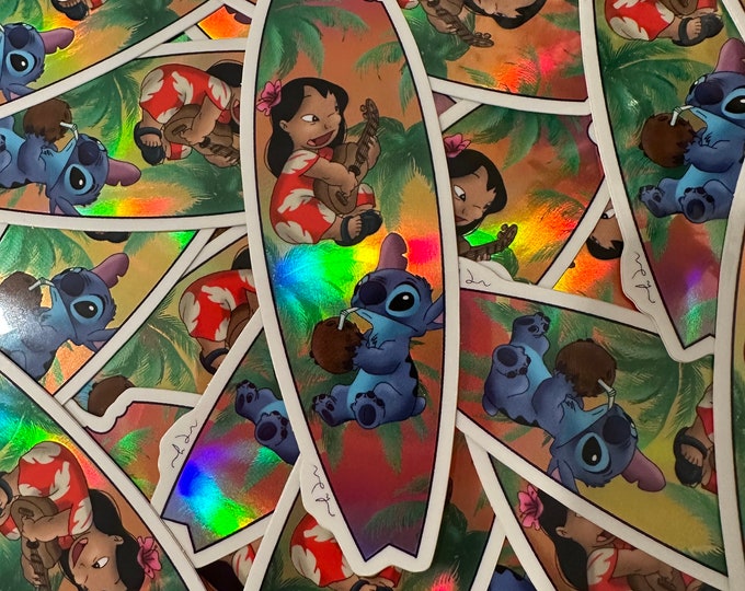 Lilo & Stitch Inspired Hawaiian Surfboard Metallic Decal Vinyl Sticker ...