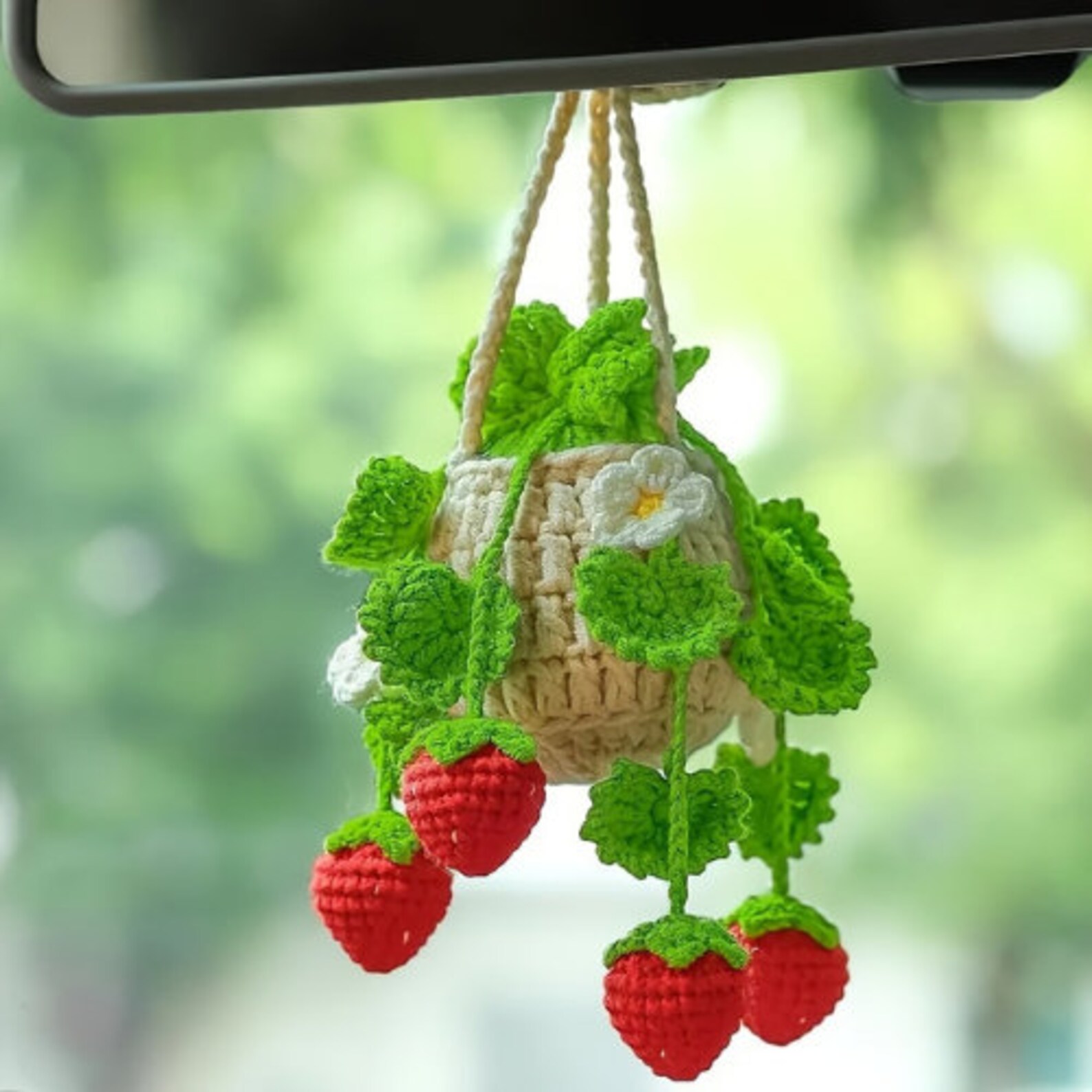 Adorable Crochet Strawberry Car Accessory, Cute Hanging Decor for Women ...