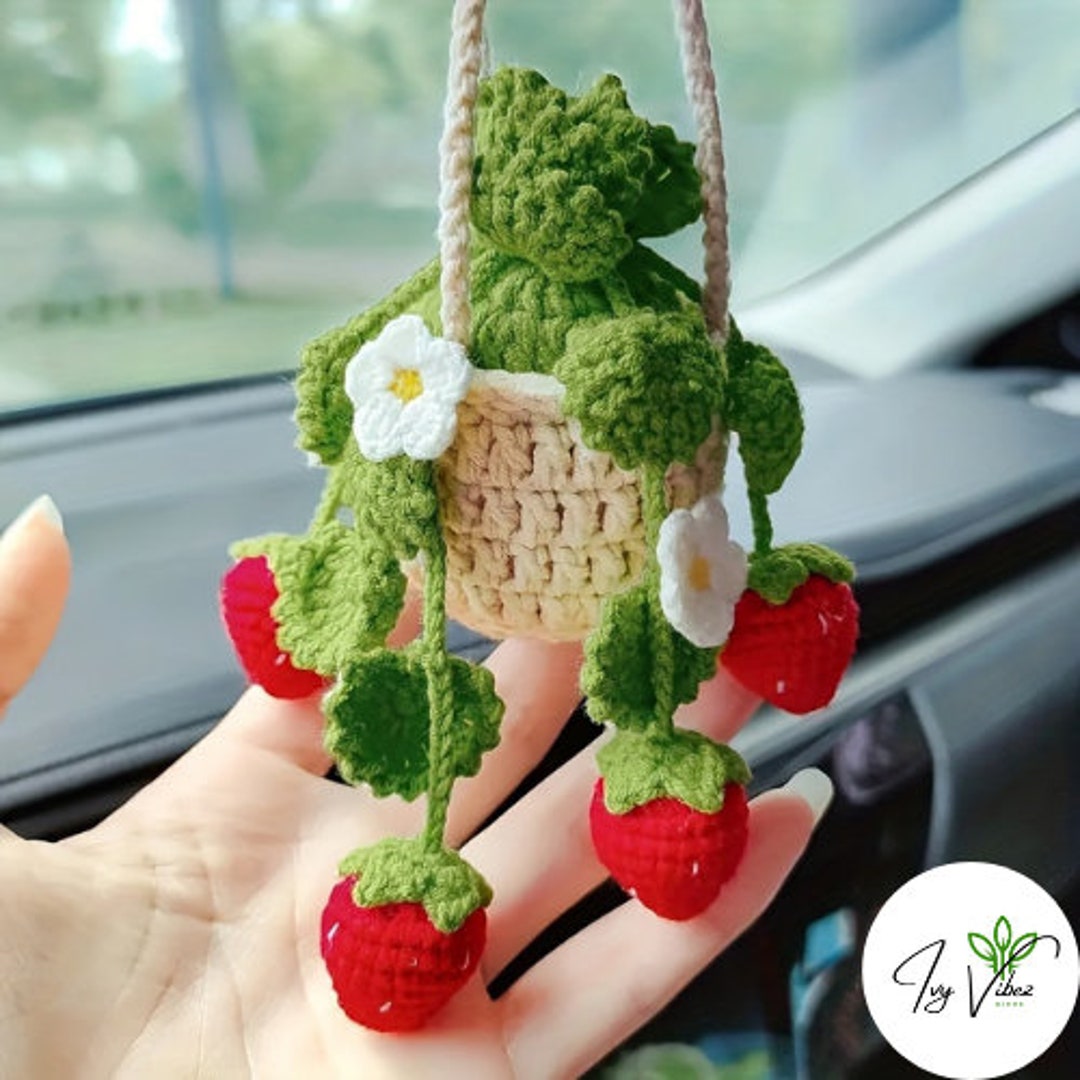Adorable Crochet Strawberry Car Accessory, Cute Hanging Decor for Women ...