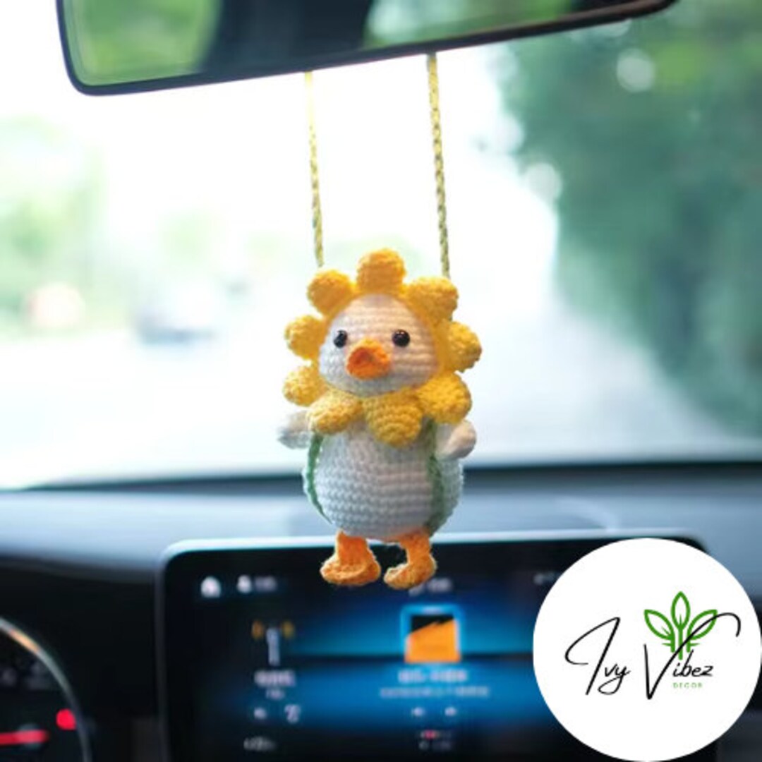 Adorable Crochet Duck Car Charm | Kawaii Rearview Mirror Hanging Decor ...