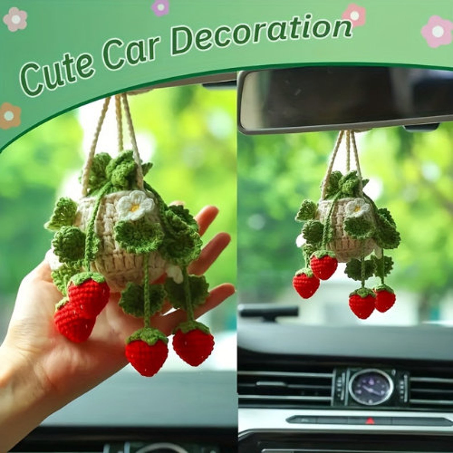 Adorable Crochet Strawberry Car Accessory, Cute Hanging Decor for Women ...