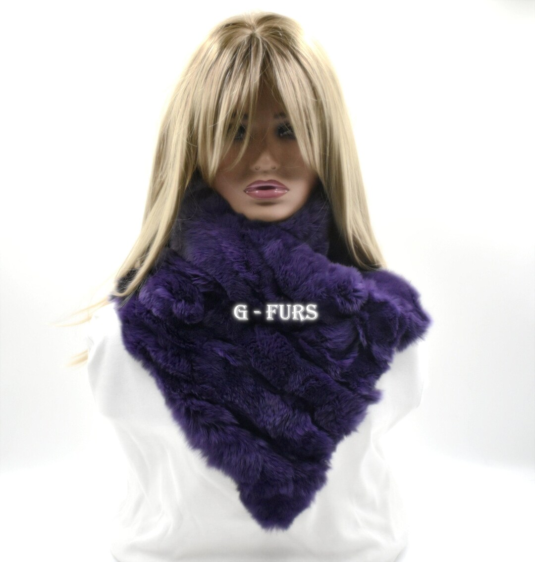 Luxury Rex Rabbit Fur Scarf in Manganese Violet - Super Warm and Super ...