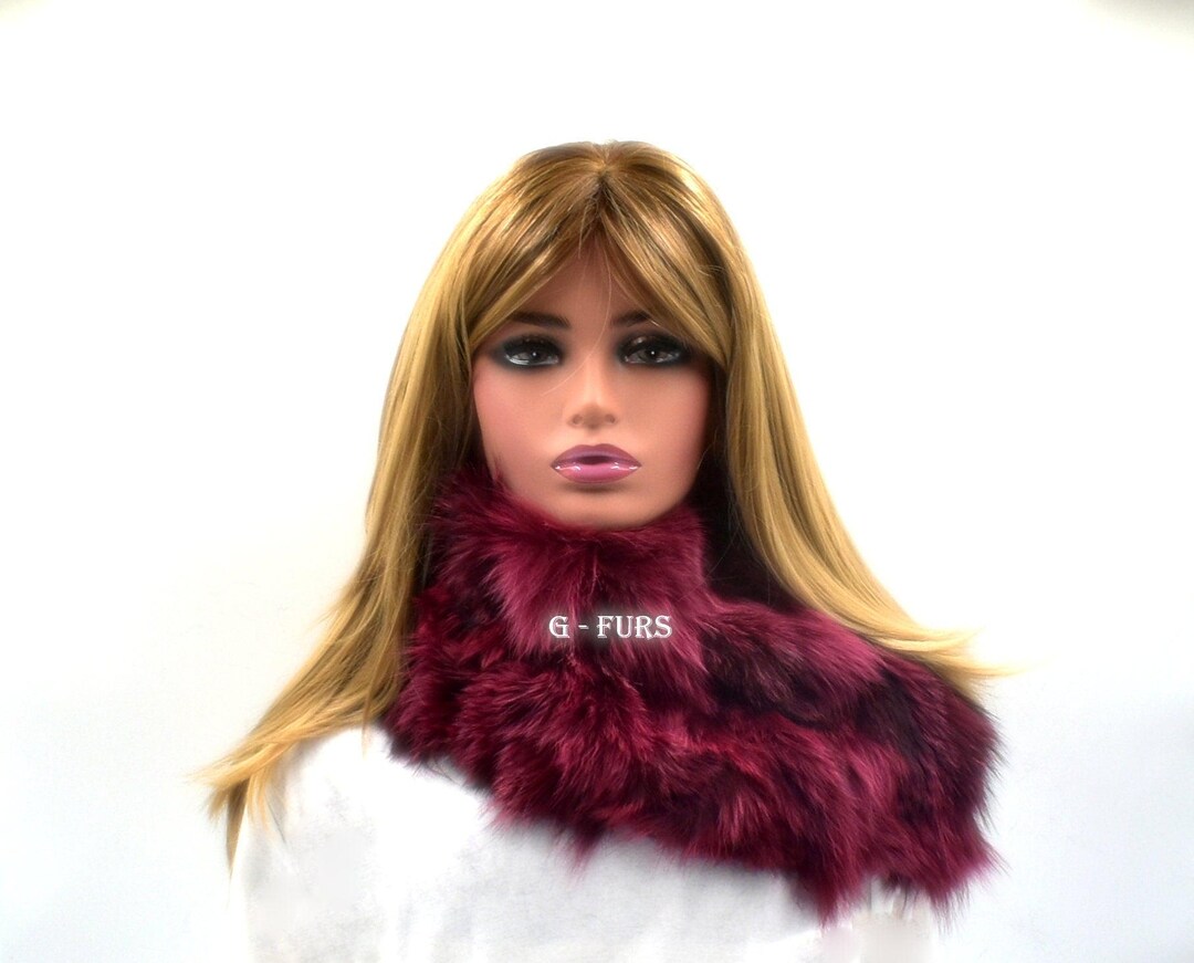 Luxury Real Fox Fur Neck Loop Collar in Cherry - Super Warm and Super ...