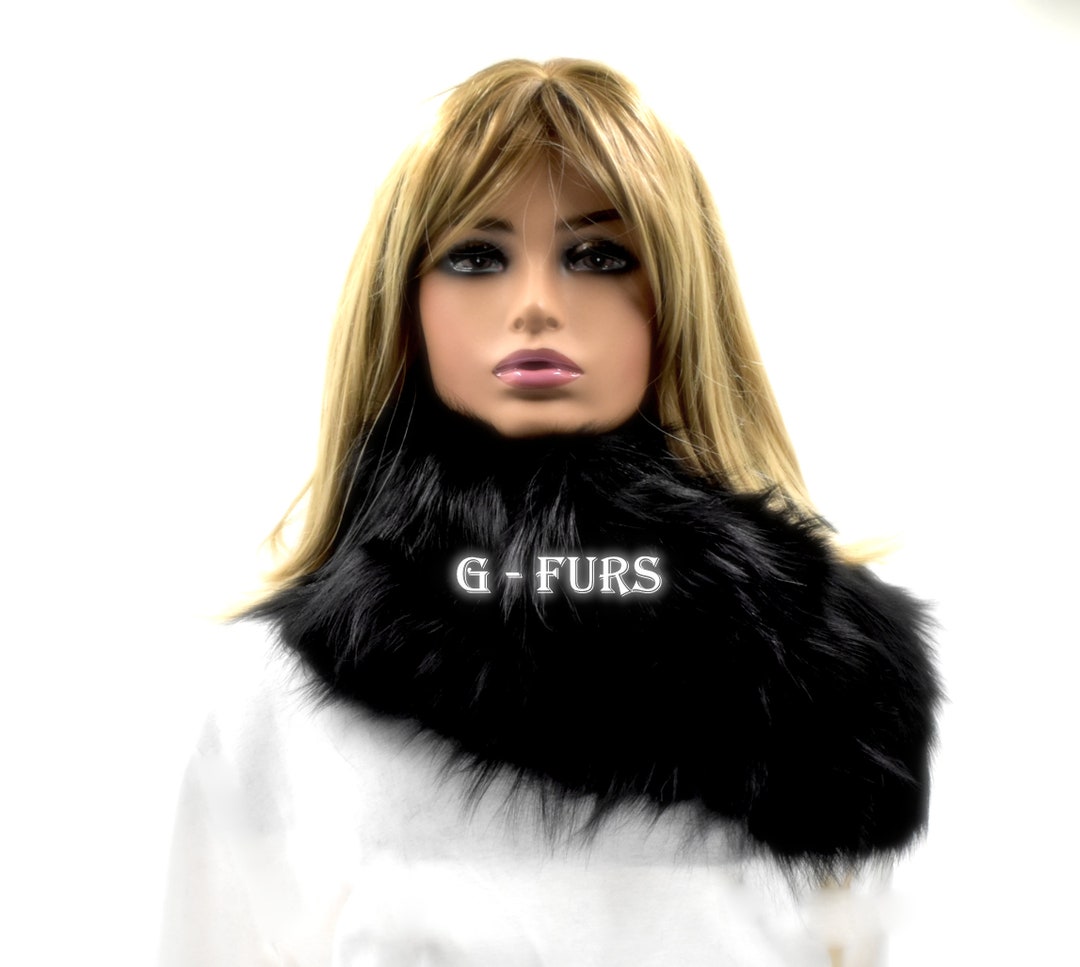 Luxury Real Fox Fur Neck Loop Collar in Black Super Warm and Super Soft ...