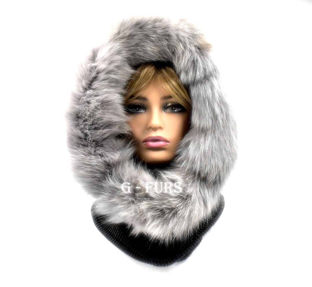 Luxury Real Fox Fur Fur Neck Loop Collar in Gray- Super Warm and Super ...
