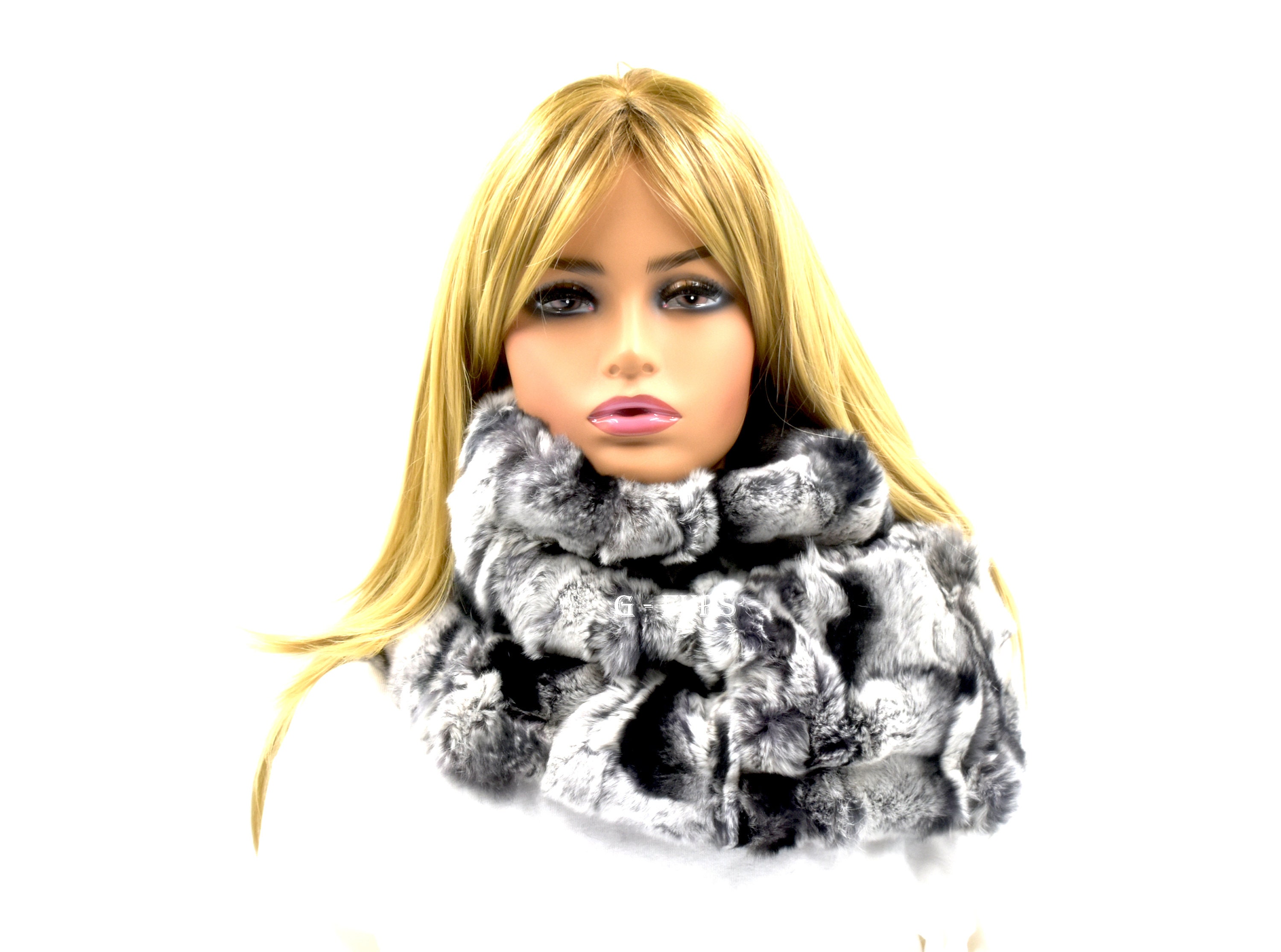 Luxury Real Rex Rabbit Fur Neck Loop Collar in Chinchilla Super Warm ...