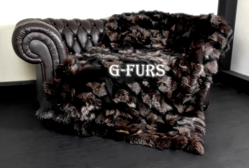 Luxury Double Sided Fur Throw Blanket: Brown Fox & Black Rex Rabbit Fur ...