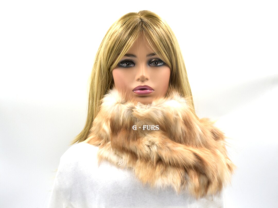 Luxury Real Fox Fur Neck Loop Collar in Crystal Super Warm and Super ...