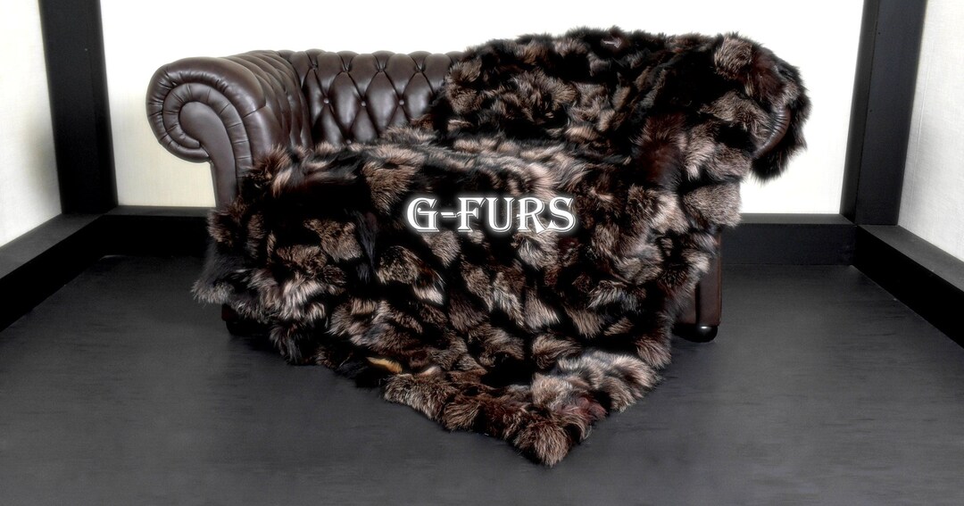 Luxury Double Sided Fur Throw Blanket: Brown Fox & Black Rex Rabbit Fur ...