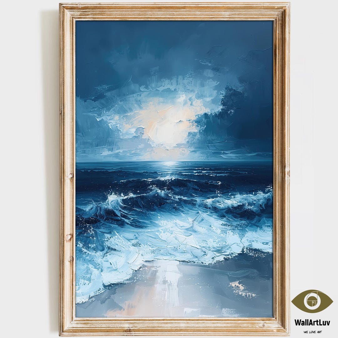 Printable Contemporary Ocean Art, Blue Landscape Waves Art, Modern ...