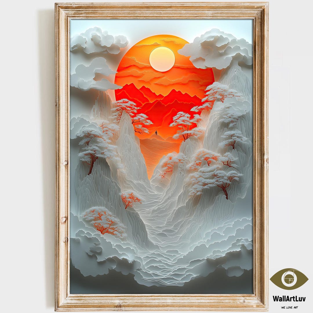 Surreal Landscape Oil Painting, Printable Orange Trees & Sunrise ...