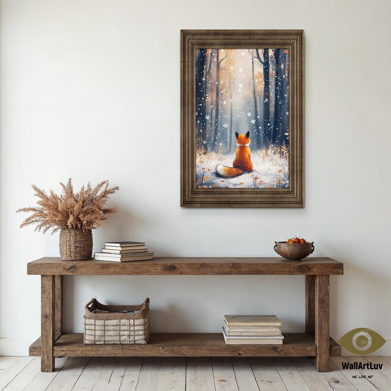 Whimsical Snow Fox Painting Wall Art, Digital Download Oil Painting ...