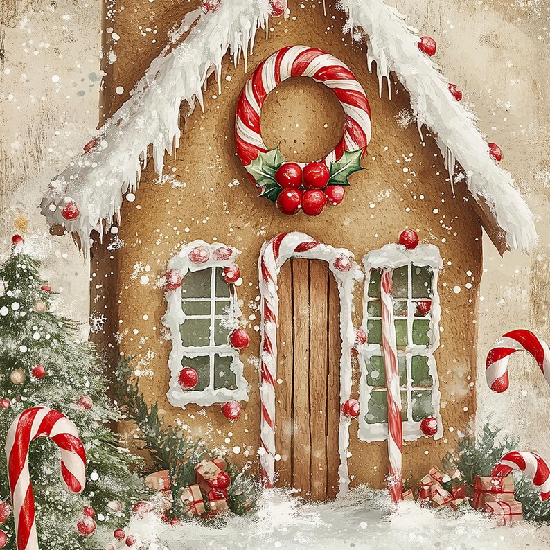 Whimsical Christmas Painting Seasonal Decor, Decorative Gingerbread ...