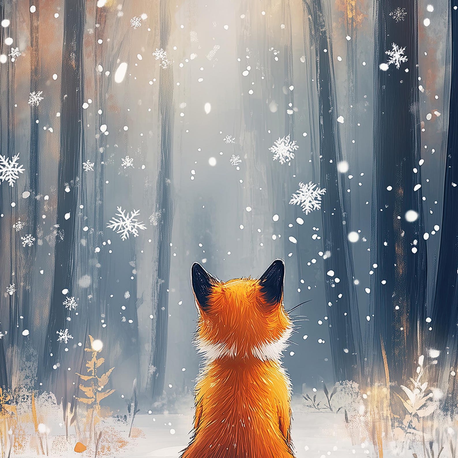 Whimsical Snow Fox Painting Wall Art, Digital Download Oil Painting ...