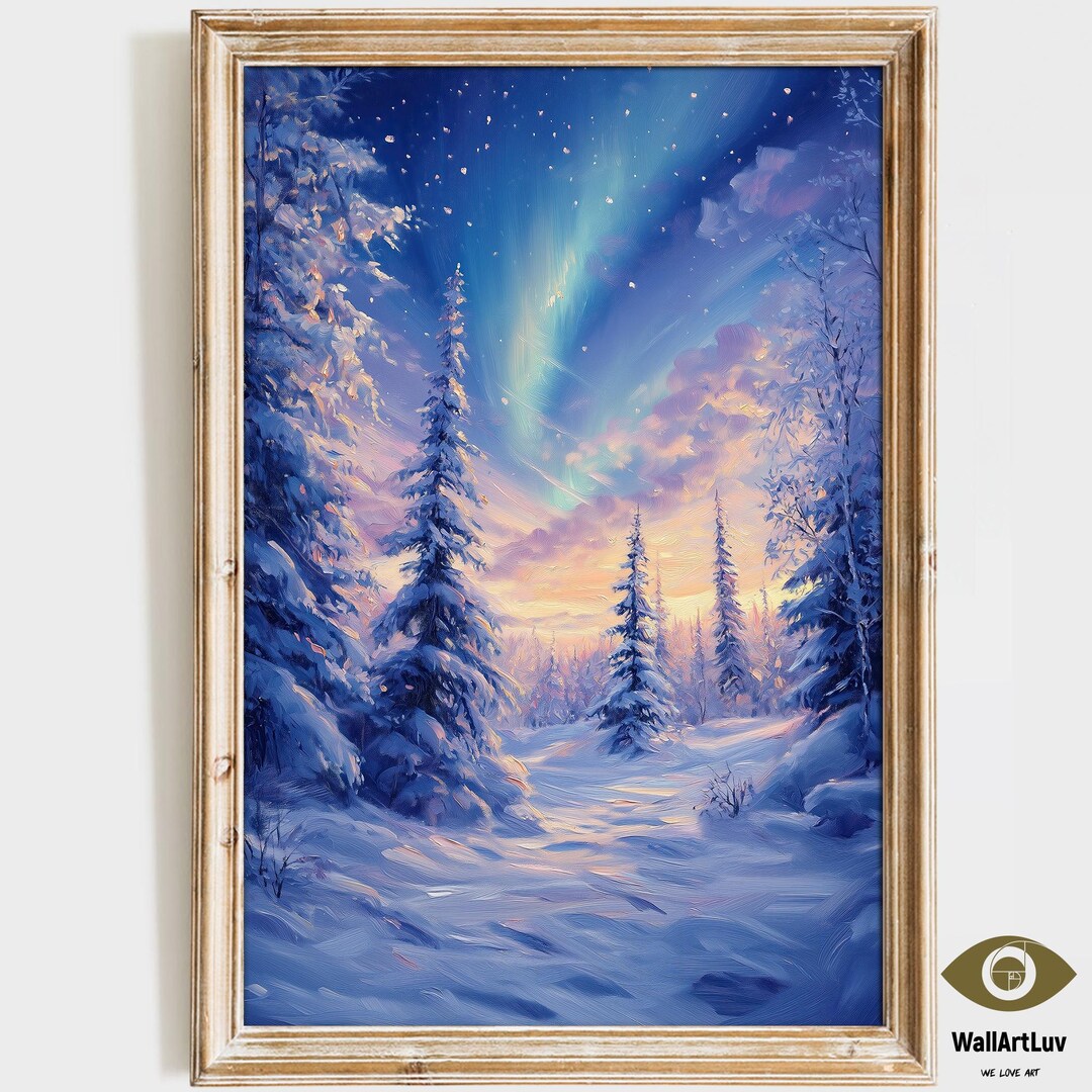 Digital Starry Night Snowy Winter Print, Digital Snow Forest Art ...