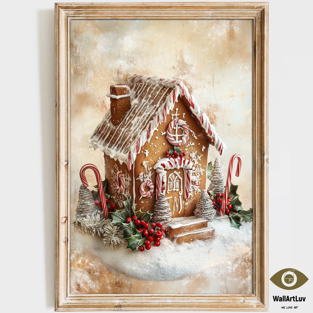Decorative Gingerbread House Digital Painting, Printable Classic ...