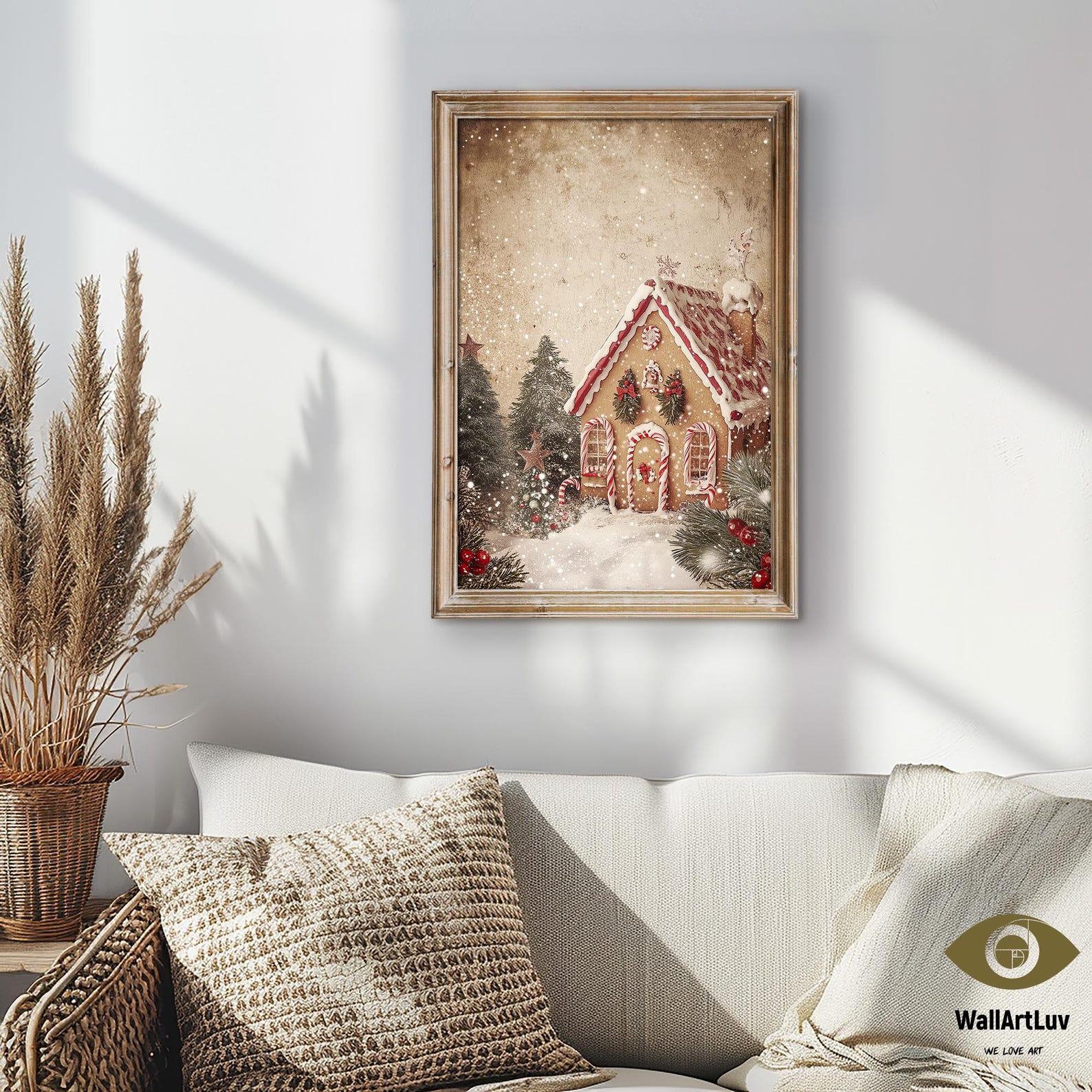 Printable Classic Christmas Art, Decorative Gingerbread House Digital ...
