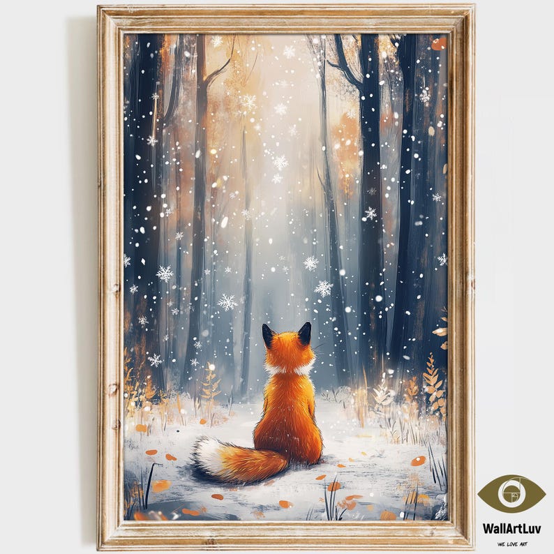 Whimsical Snow Fox Painting Wall Art, Digital Download Oil Painting ...