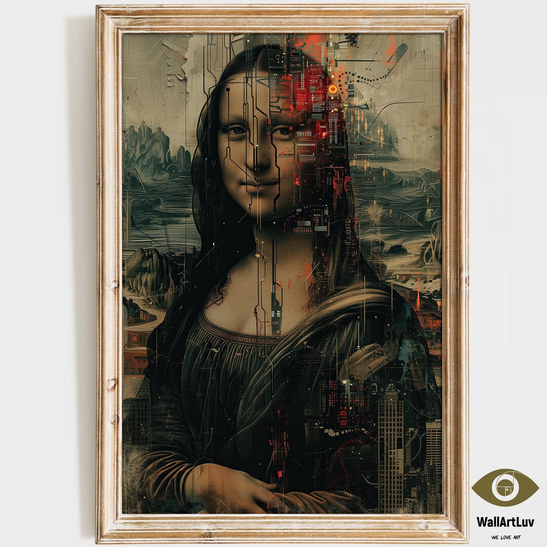 Unique Cyberpunk Style Mona Lisa Poster, Digital Altered Art, Vintage ...