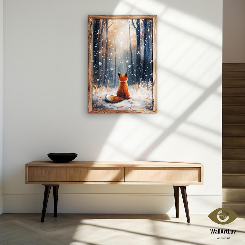 Whimsical Snow Fox Painting Wall Art, Digital Download Oil Painting ...