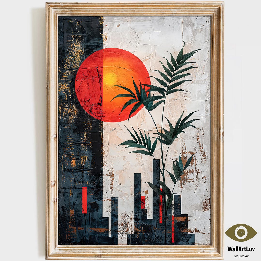 Artistic Red Moon Abstract Art, Digital Traditional Japanese Painting ...